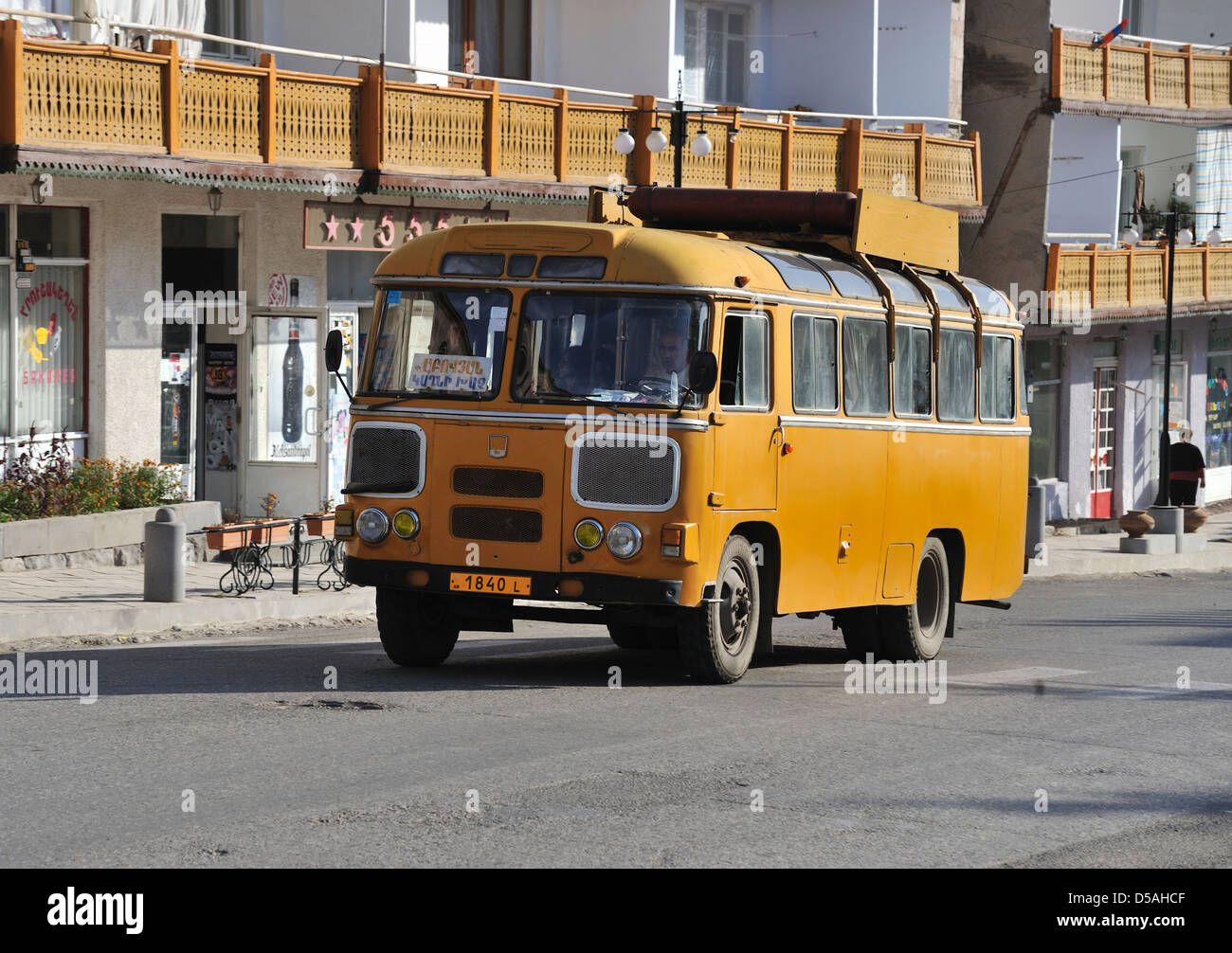 Yellow bus, Dilijan, Armenia Stock Photo - Alamy