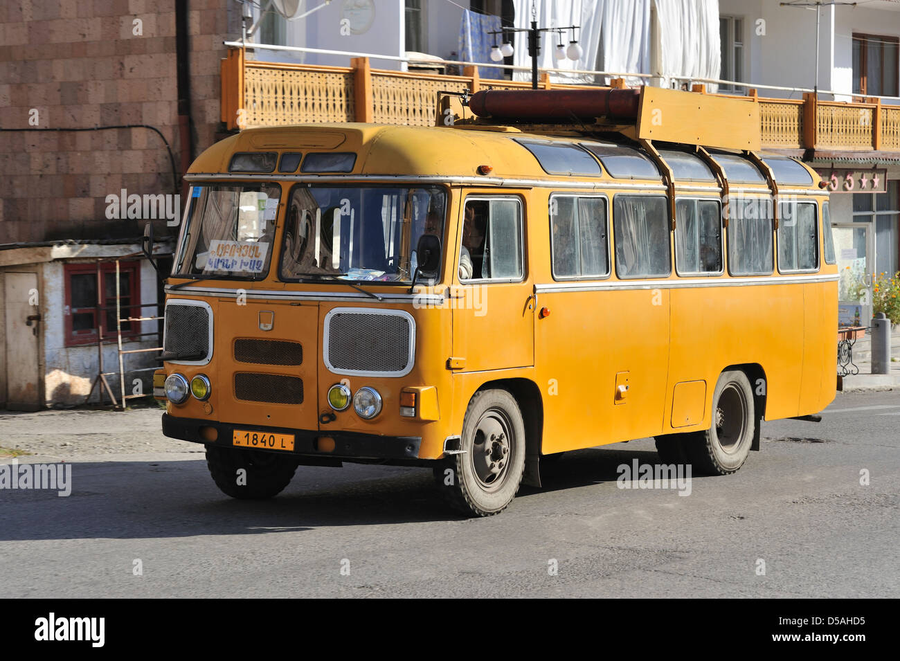 Yellow bus, Dilijan, Armenia Stock Photo - Alamy