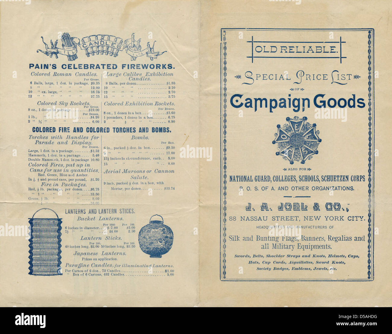 This historical document features a special price list for campaign ...