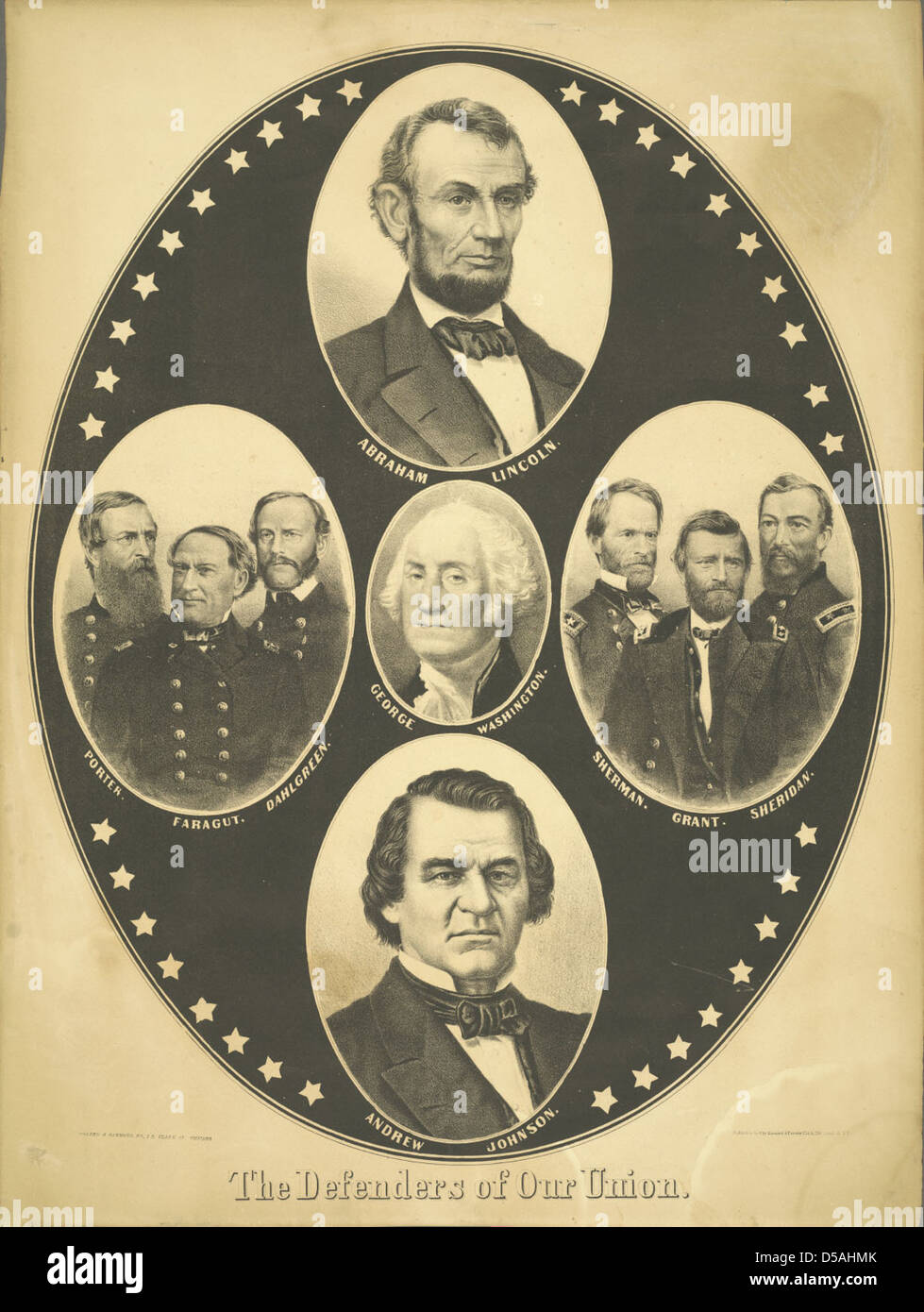 A collection of busts depicting key figures from the American Civil War ...