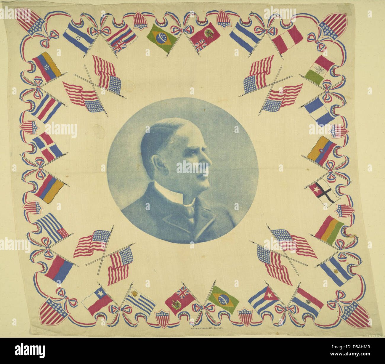 This handkerchief features a portrait of President William McKinley and ...