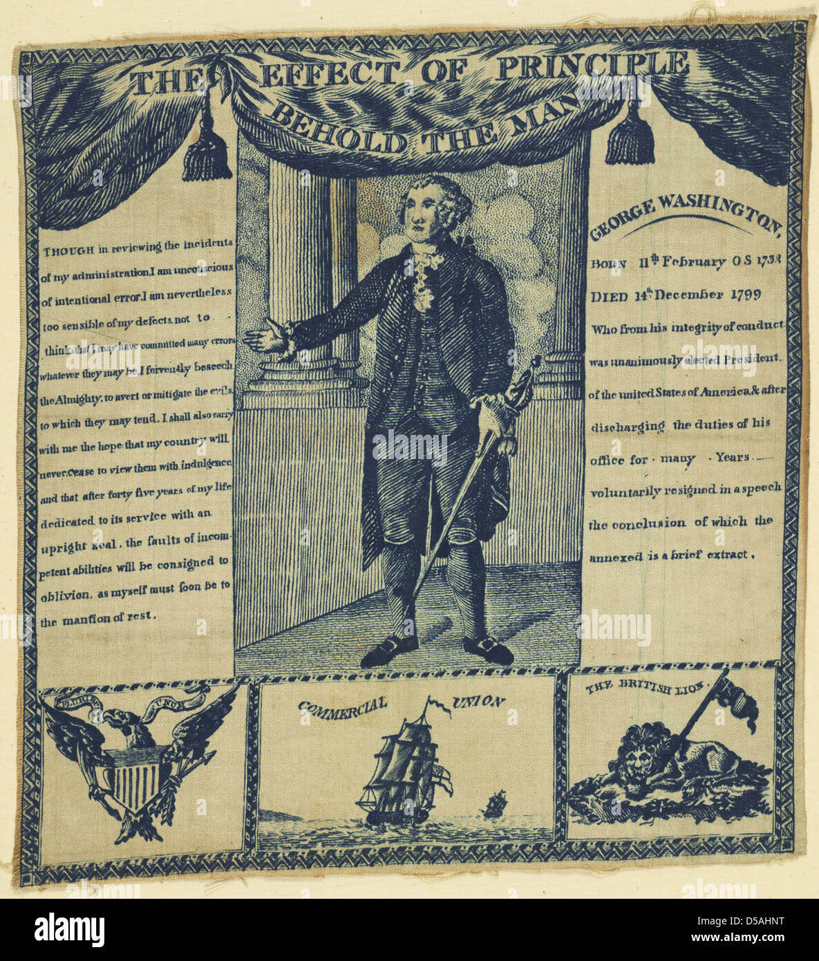 A textile from the American Revolution era, featuring George Washington ...