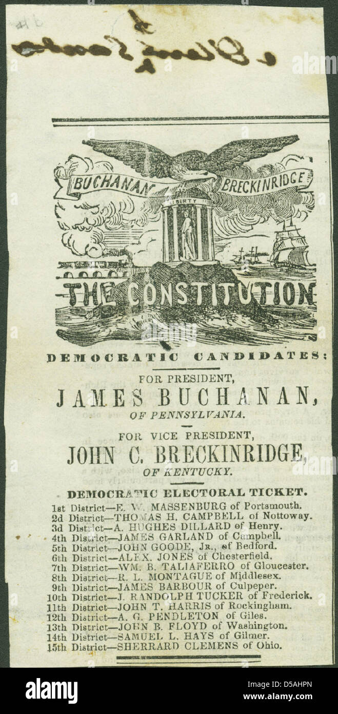 This historical ballot from the 1860 U.S. election shows Democratic ...