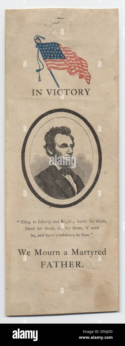 A memorial ribbon from 1865 mourning the death of President Abraham ...