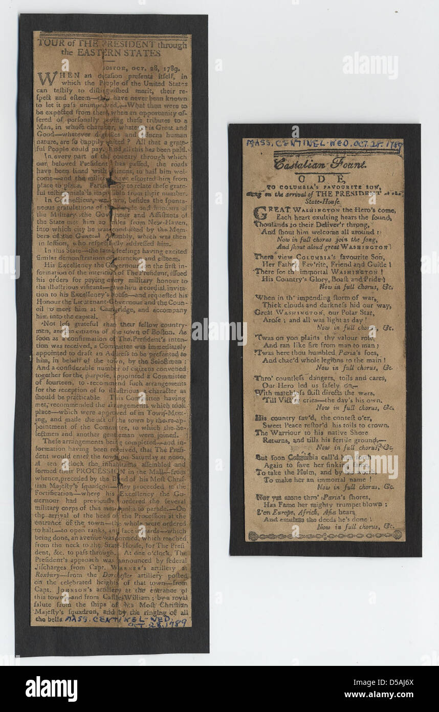 Clippings from the Massachusetts Centinel, dated October 28, 1789 ...