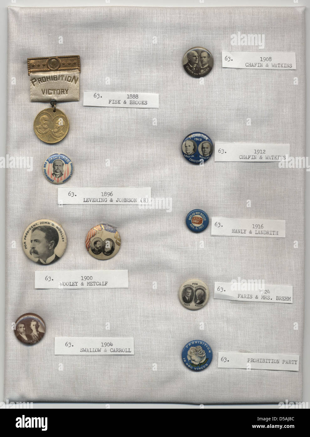 A collection of campaign buttons and badges from the Prohibition Party ...