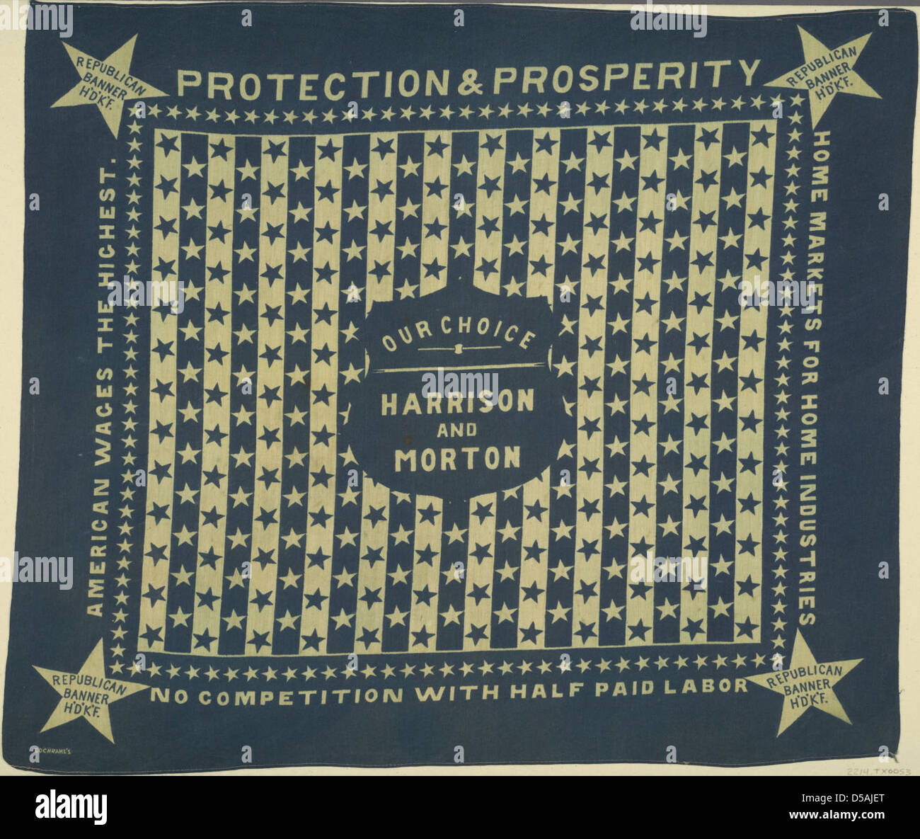 This promotional handkerchief from around 1888 features Benjamin ...