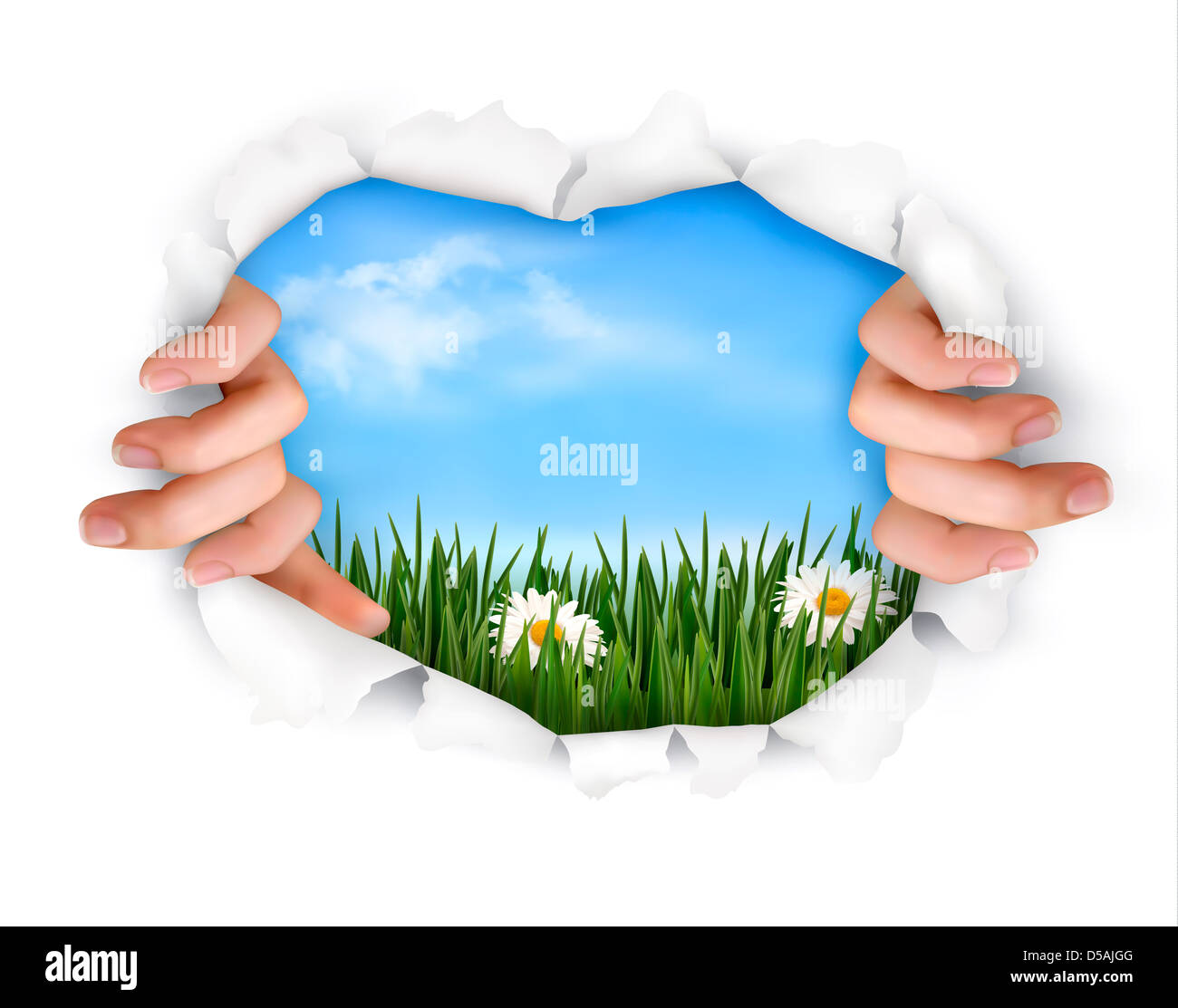 Nature background with hands ripping a paper. Vector Stock Photo - Alamy