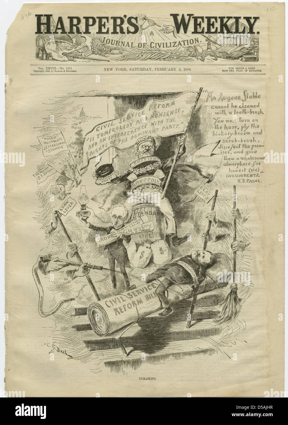 This political cartoon depicts the unmasking of Benjamin F. Butler ...