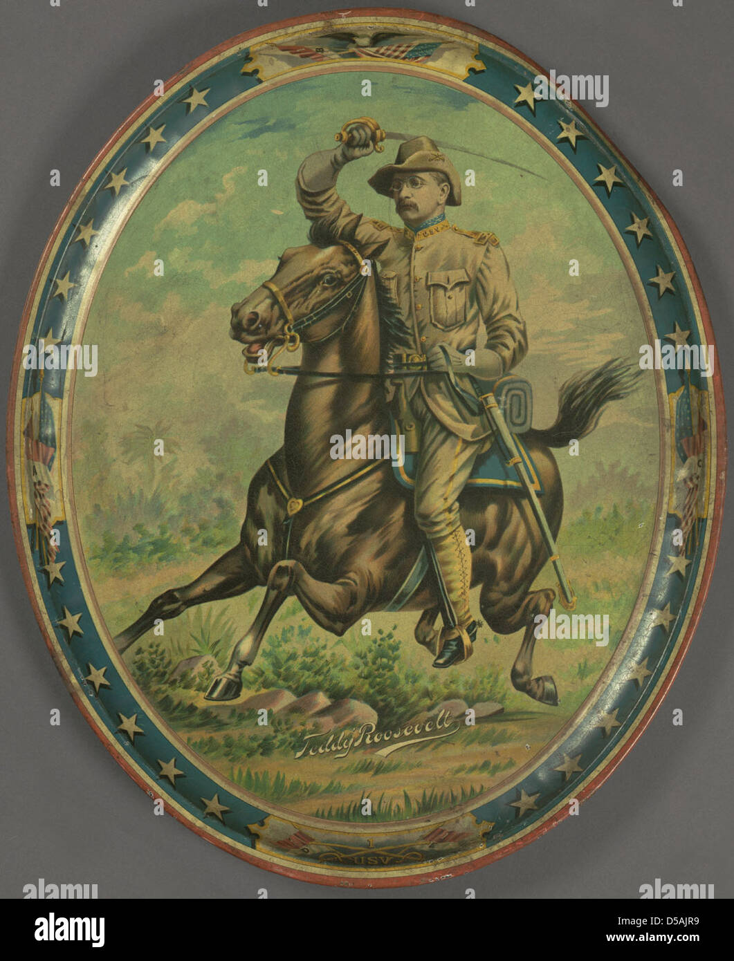 A ca. 1898 tray featuring a portrait of Theodore Roosevelt as a Rough ...