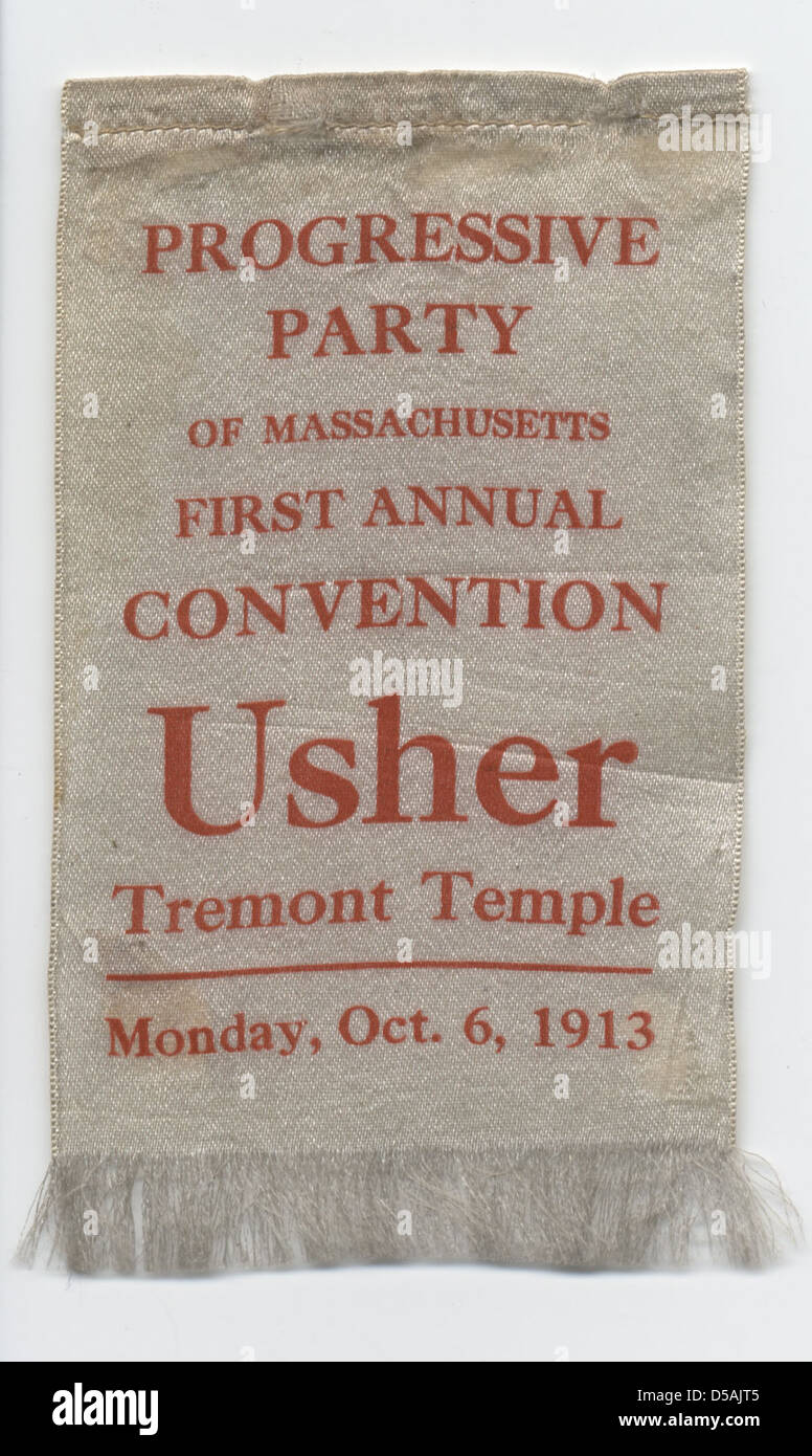This image depicts a promotional ribbon from the 1913 Progressive Party ...
