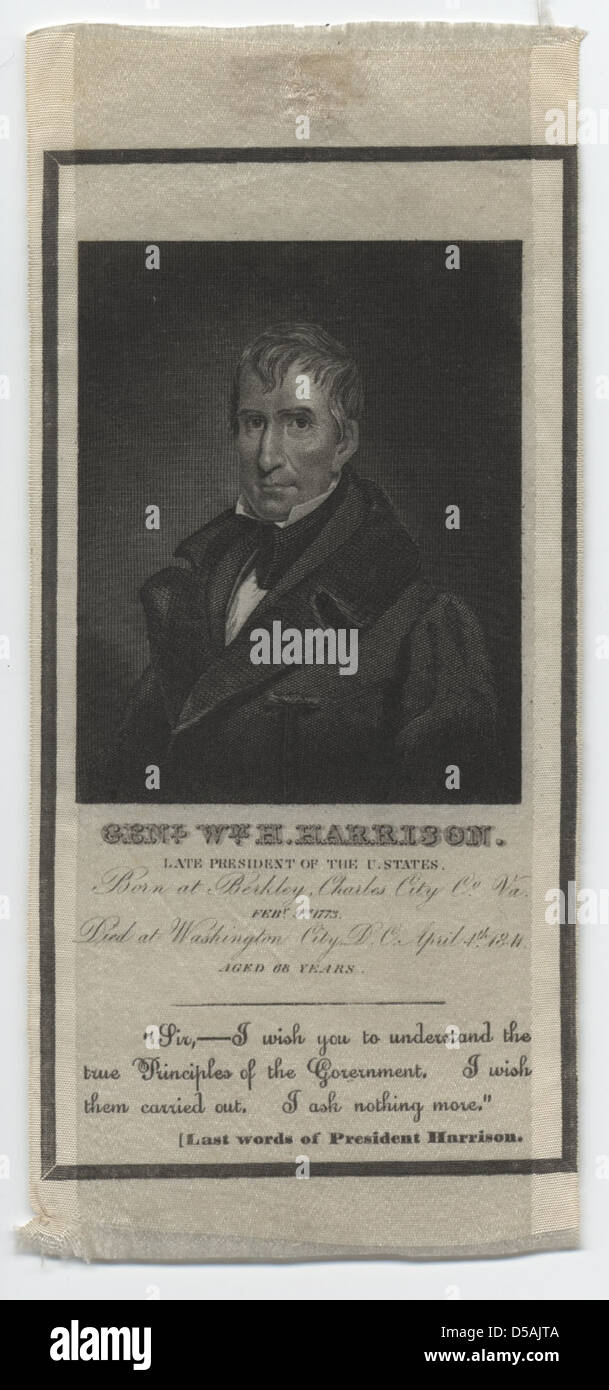 A memorial ribbon for William Henry Harrison, the 9th President of the ...