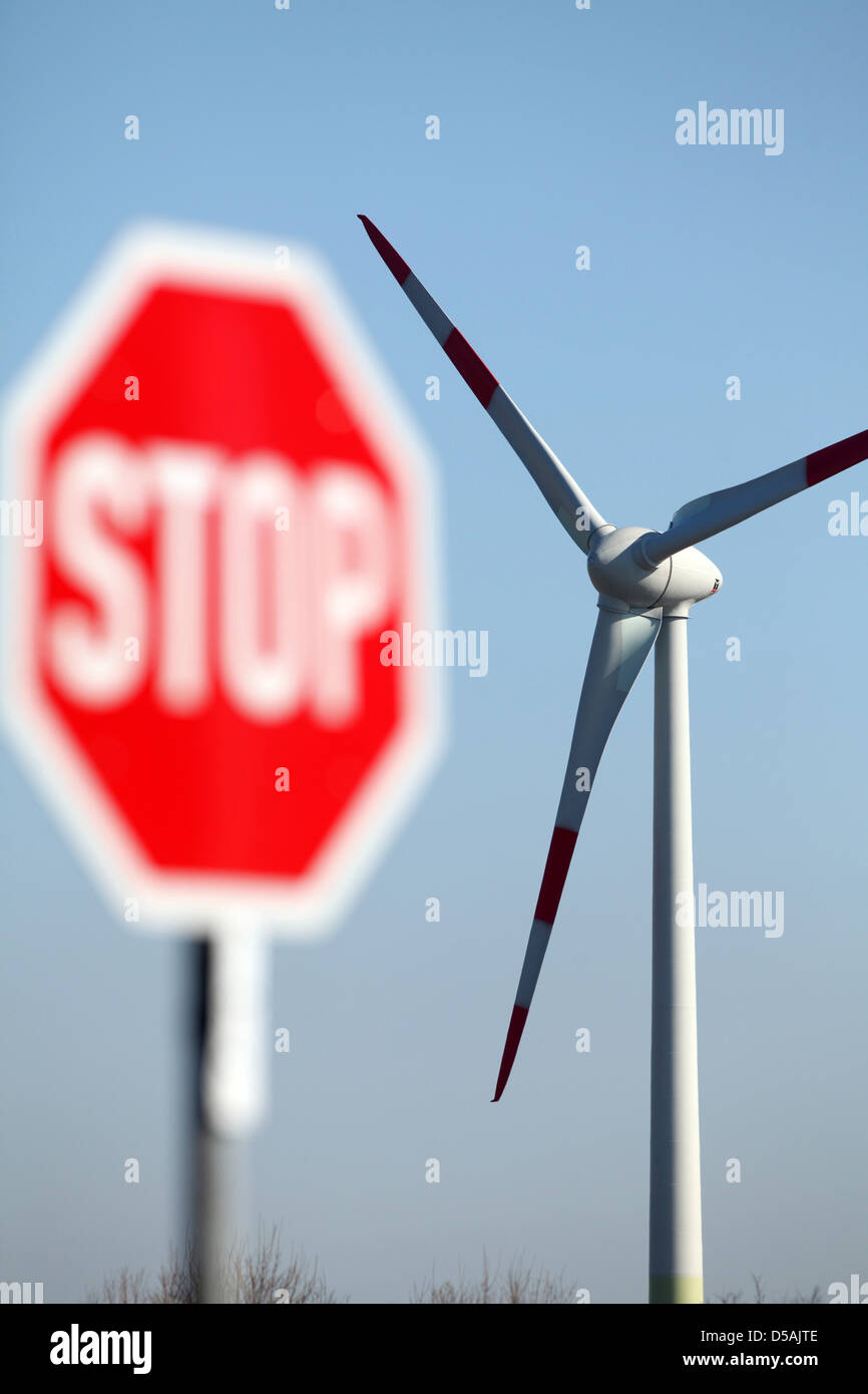 Horstedt, Germany, stop sign in front of a wind turbine Stock Photo - Alamy