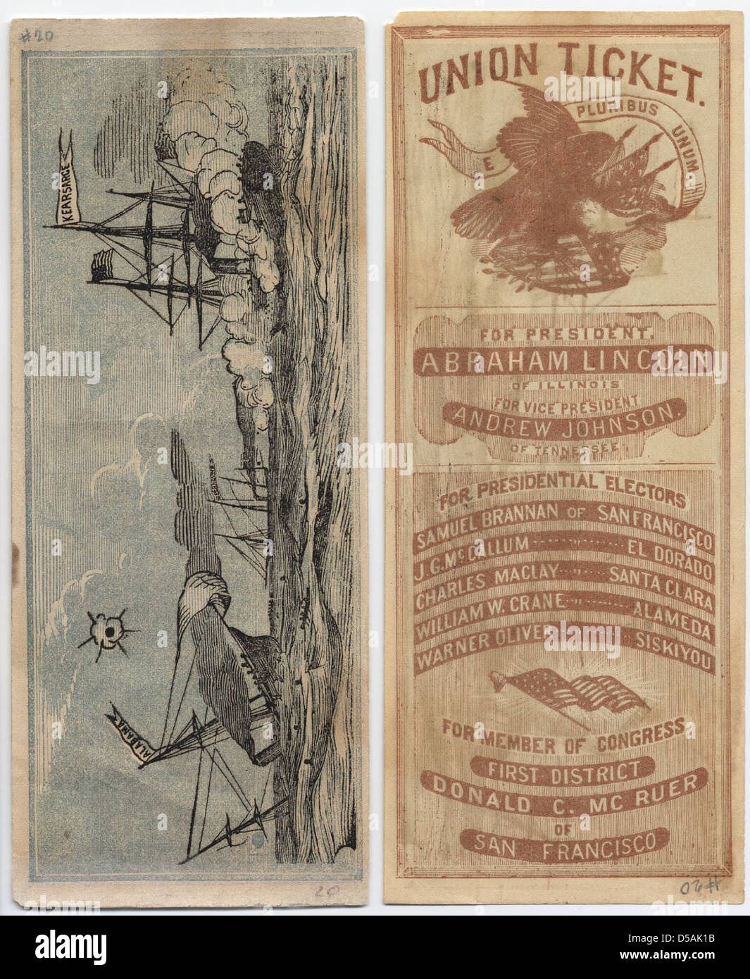 A Union ticket from the American Civil War era, featuring Abraham ...
