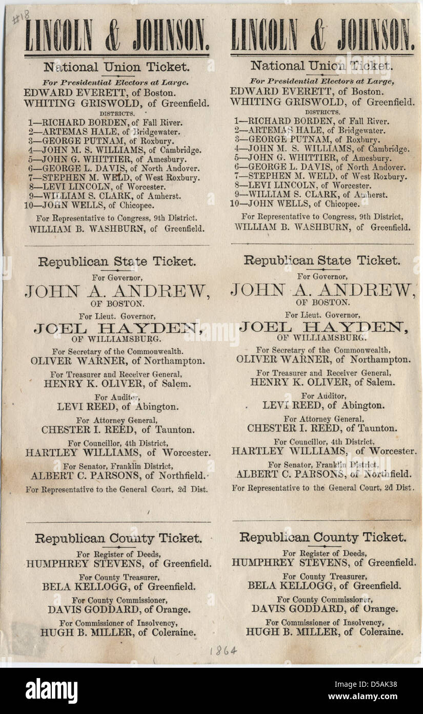 National Union Ticket: Lincoln & Johnson Stock Photo - Alamy