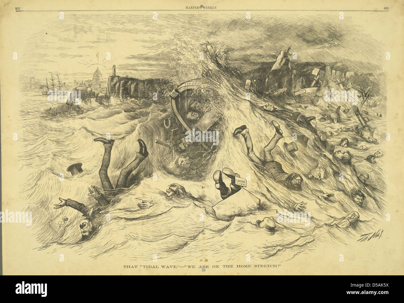 A political cartoon from the 19th century depicting a metaphorical ...