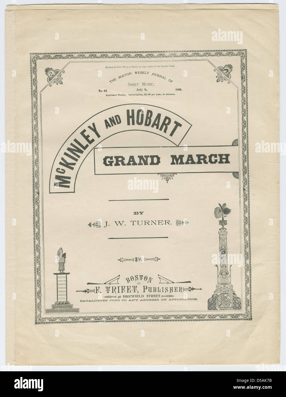 A promotional piece from the 1896 McKinley-Hobart campaign featuring a ...