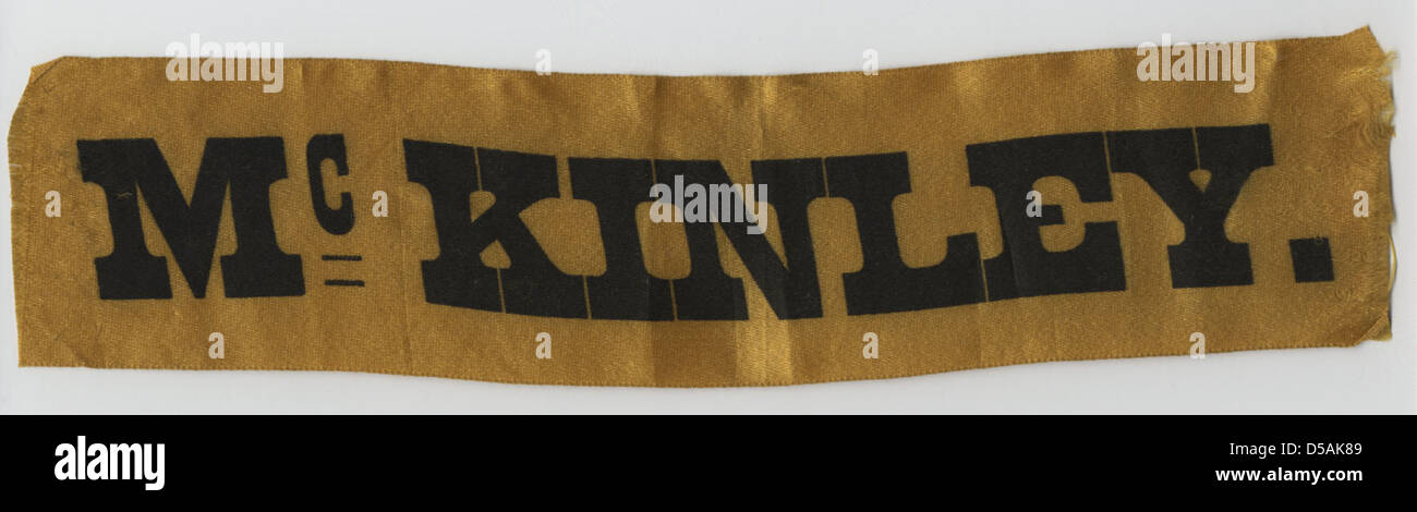 A McKinley campaign ribbon from the 1896 U.S. presidential election ...