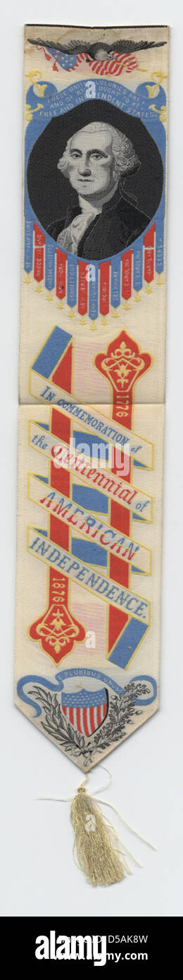 A commemorative ribbon celebrating the United States Centennial in 1876 ...