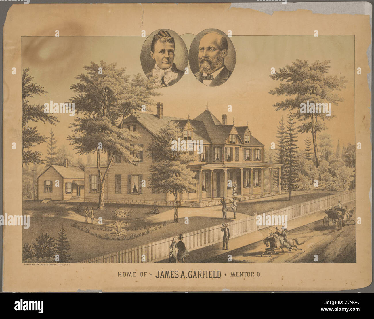 The home of President James A. Garfield in Mentor, Ohio, depicted with ...