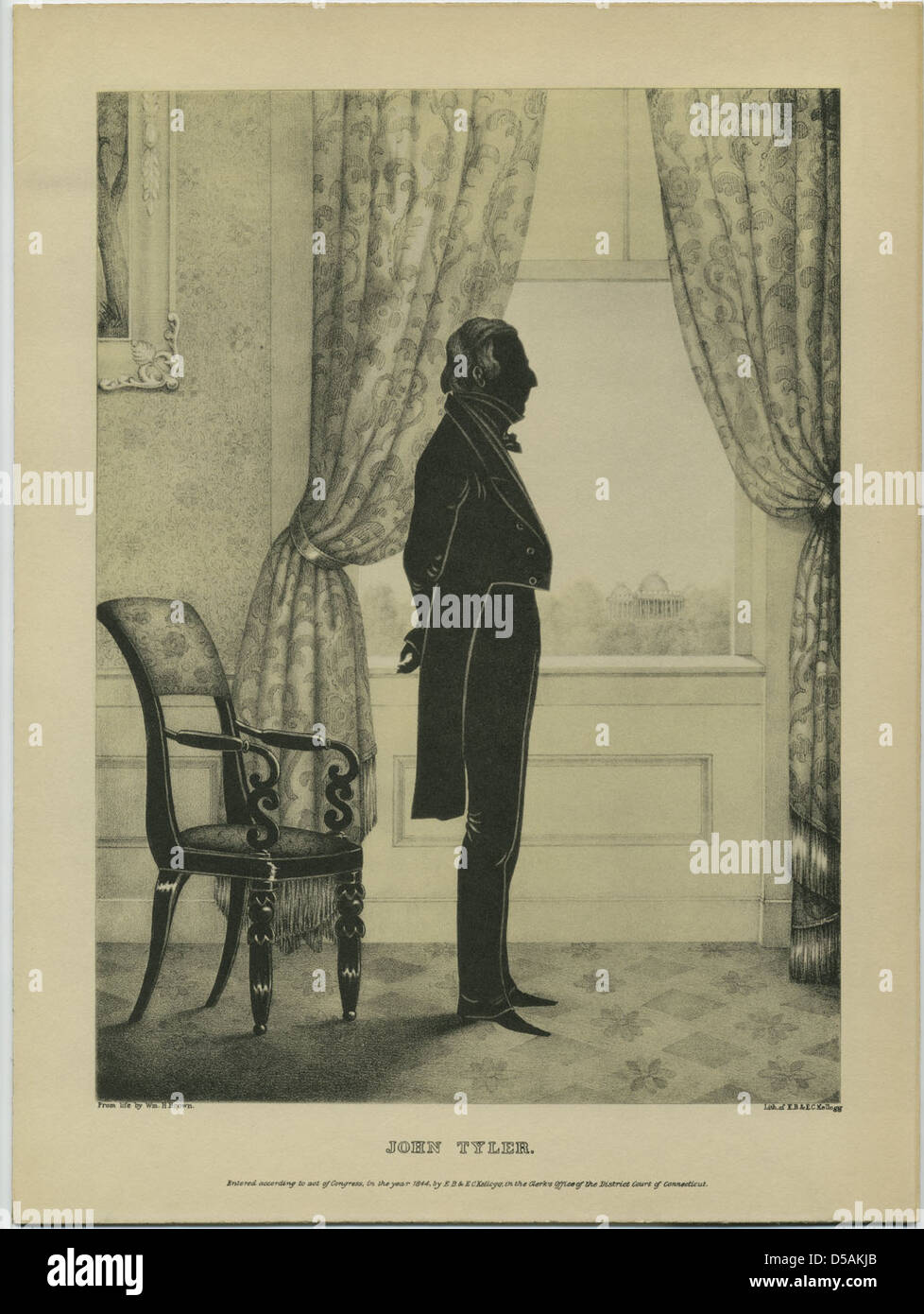 A profile portrait of President John Tyler, with a view of the U.S ...