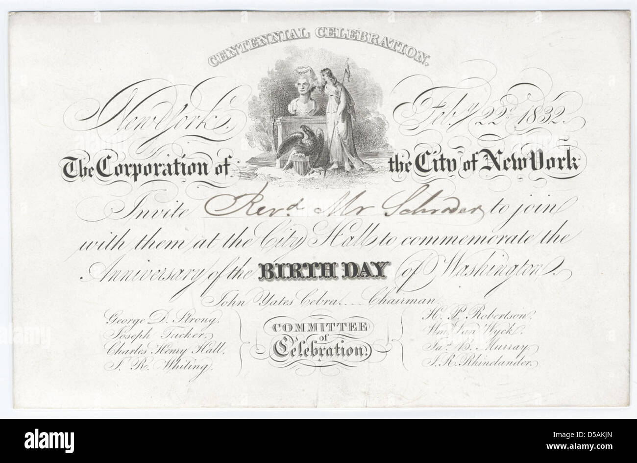 This collection includes an invitation, admission ticket, and ribbon ...