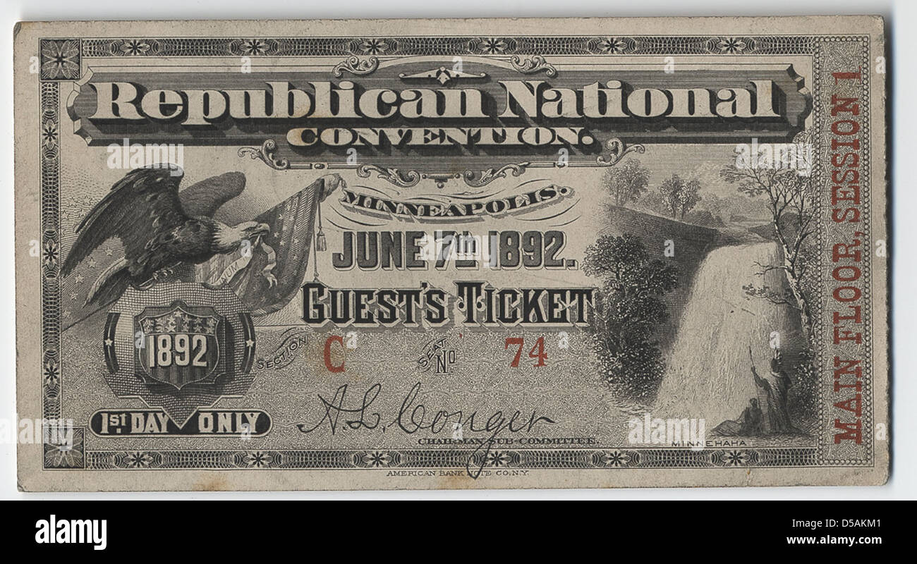 An admission ticket to the 1892 Republican National Convention in ...