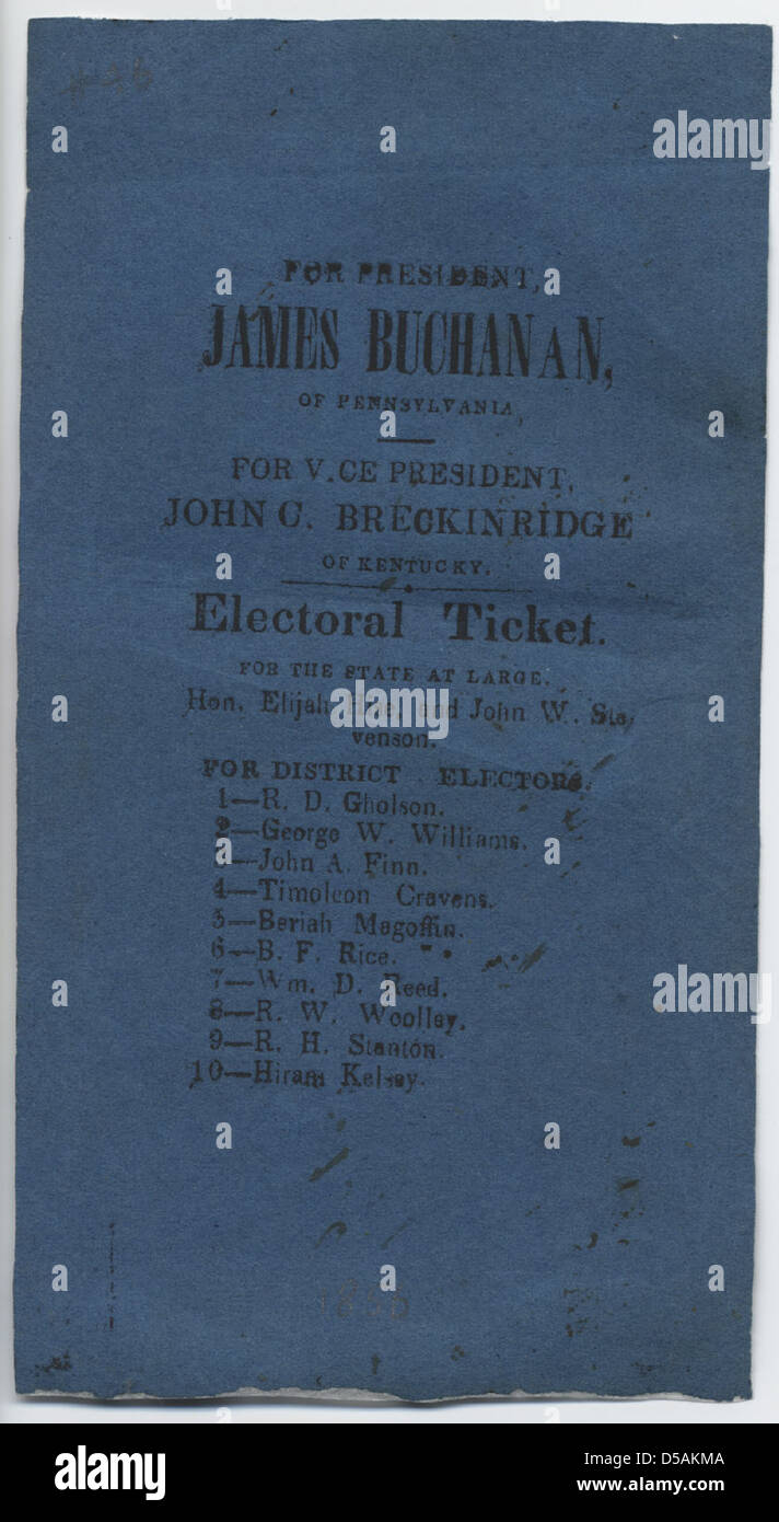 This electoral ticket from the 1856 U.S. presidential election features ...