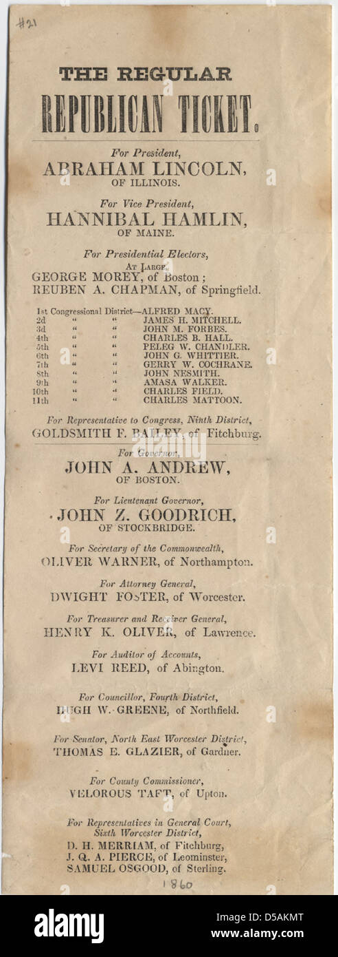An image of the 1860 Republican Party ticket featuring Abraham Lincoln ...