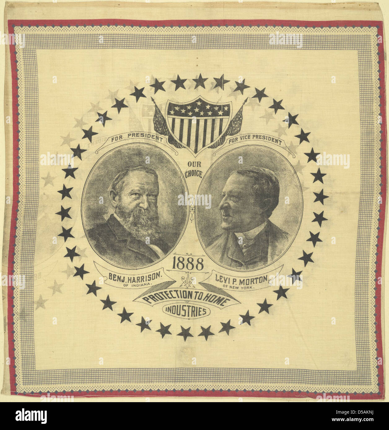 A handkerchief commemorating the 1888 U.S. presidential election ...