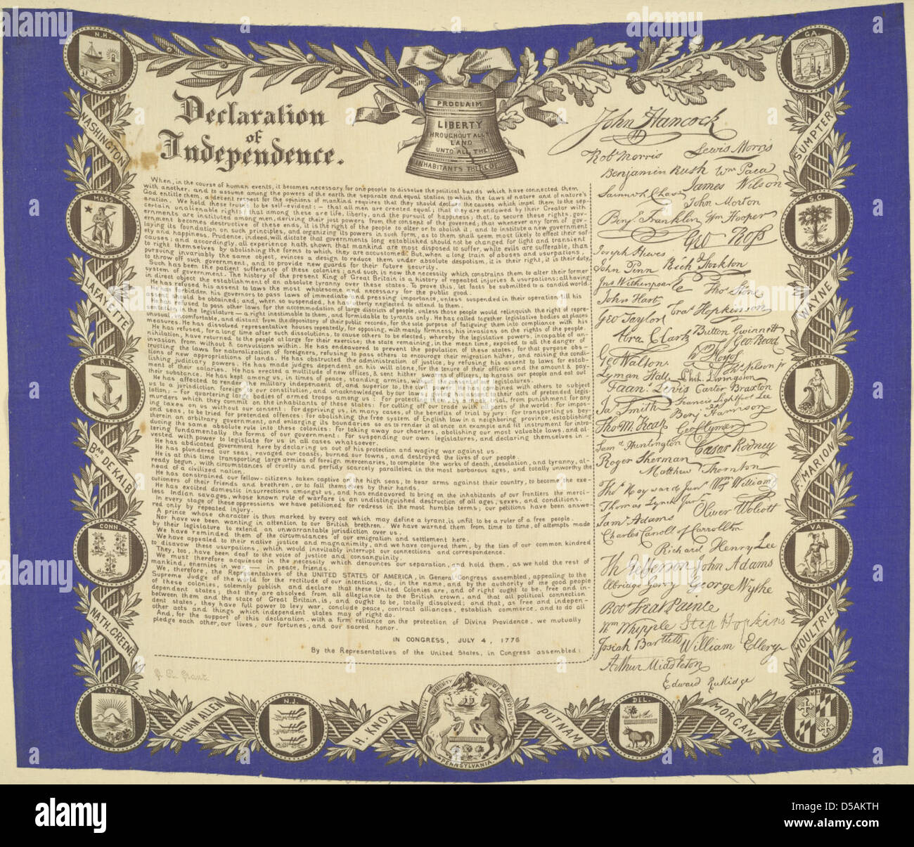 A commemorative item celebrating the Declaration of Independence ...