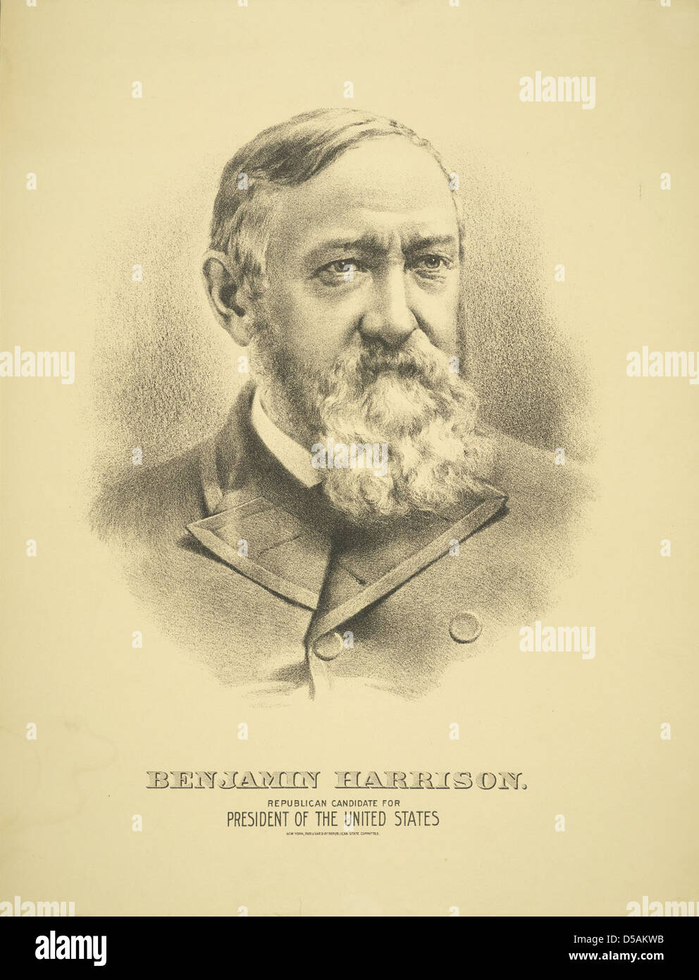 This photograph features a bust of Benjamin Harrison, the 23rd ...