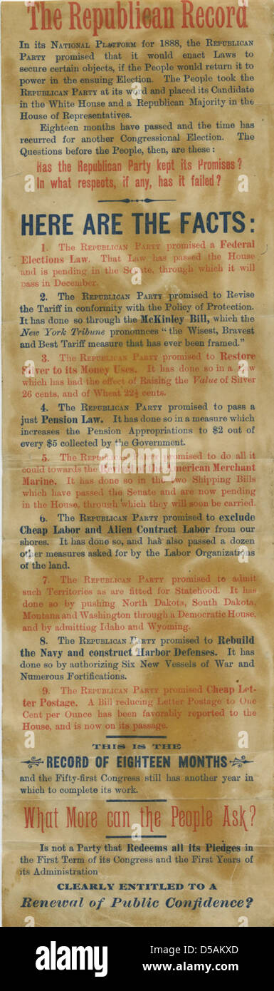 A political pamphlet from the Republican Party, focusing on the ...