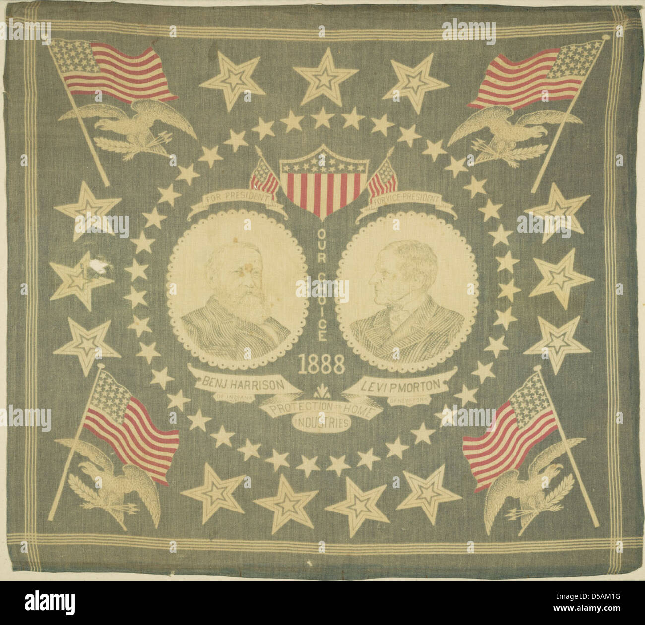 This handkerchief from 1888 features portraits of Benjamin Harrison and ...
