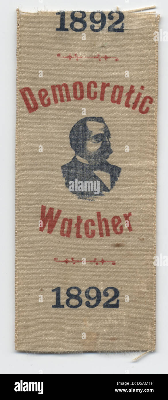 A 'Democratic Watcher' ribbon from 1892, featuring Grover Cleveland ...