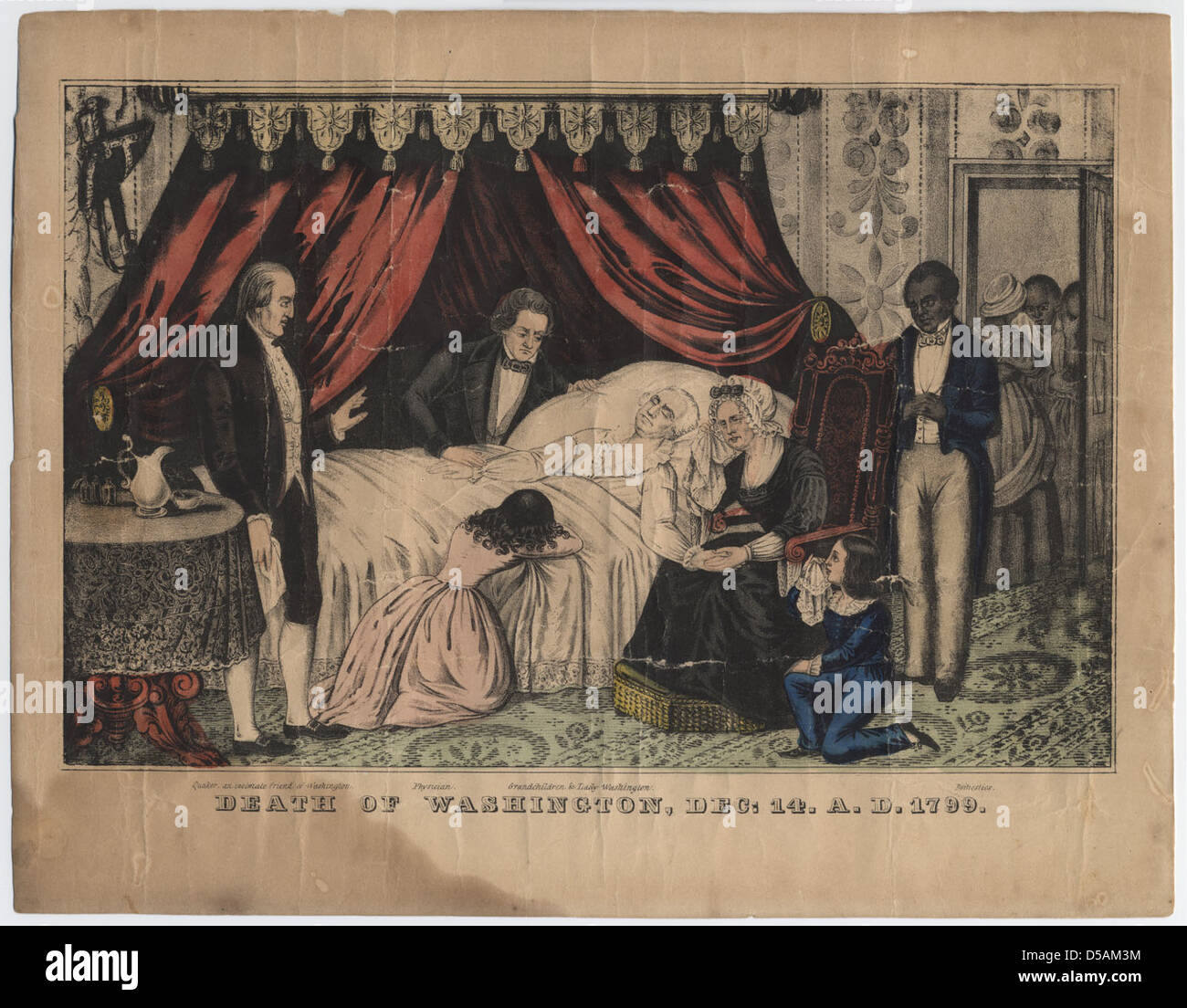 A commemorative print showing the death of George Washington on ...