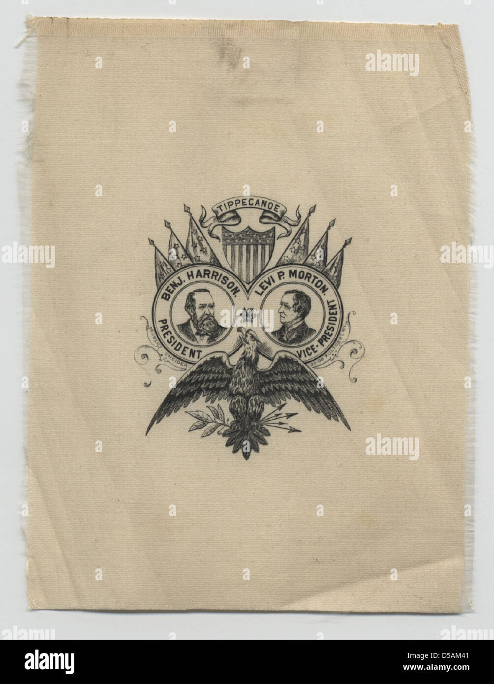 A set of campaign ribbons from the 1888 presidential election featuring ...