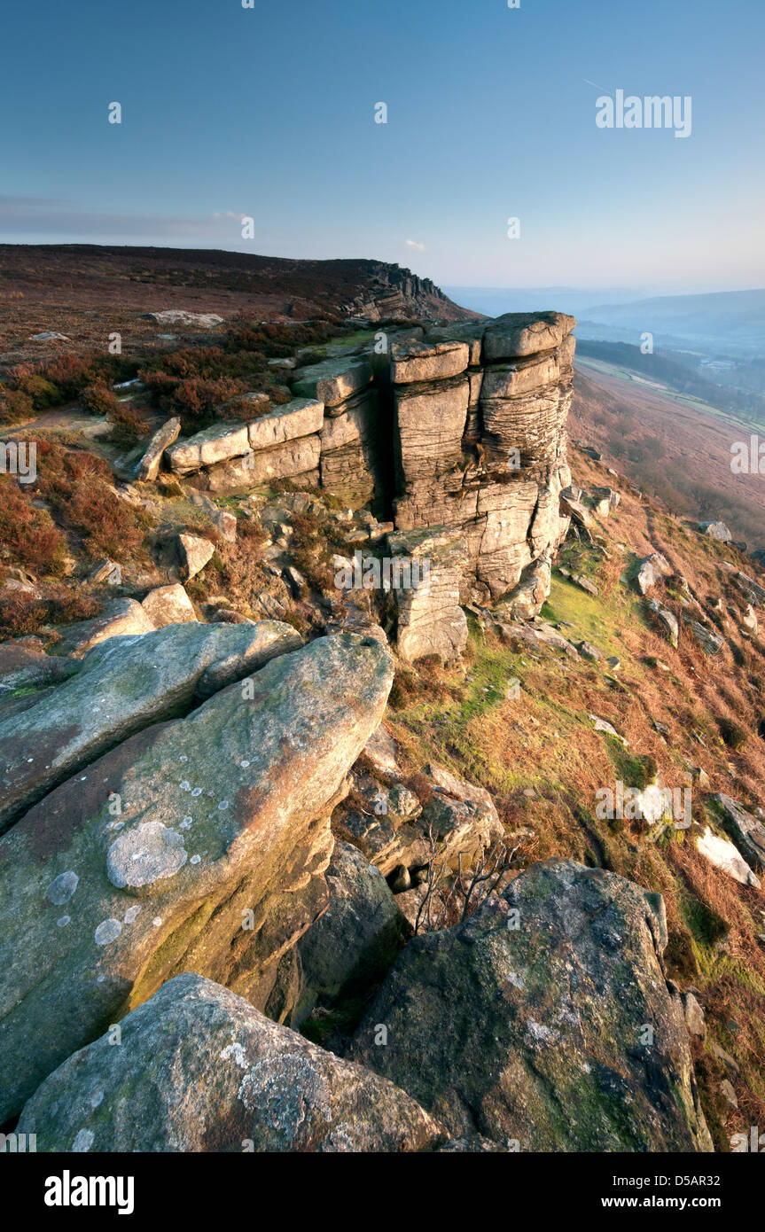 Bamford Edge in colourful evening light, The Peak District National ...