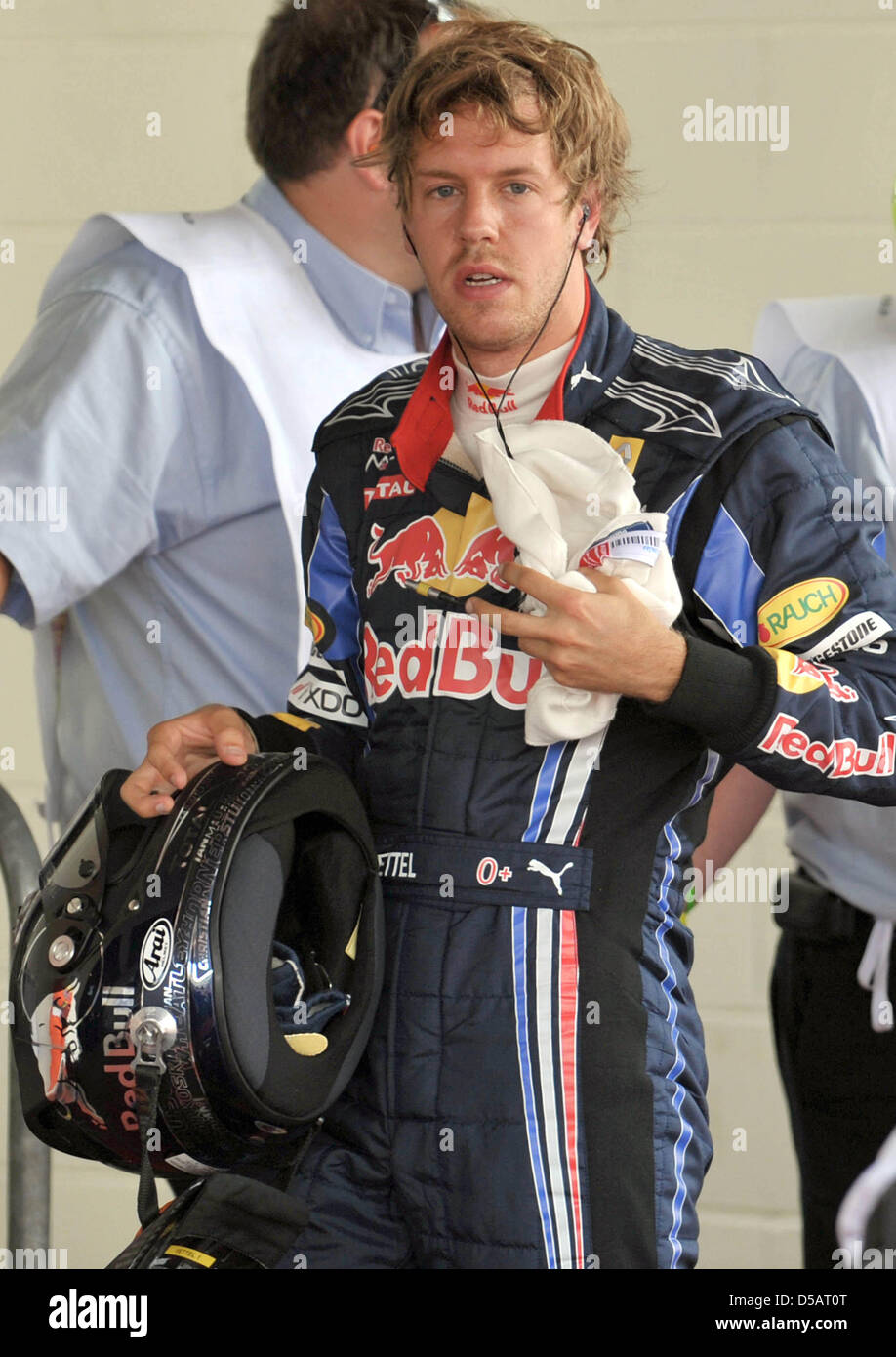 The German race driver Sebastian Vettel from the 'Red Bull' team stands ...