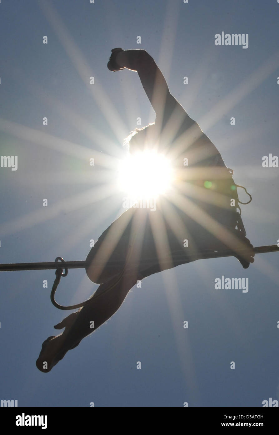 Slackliner Michi at Outdoor trade show in Friedrichshafen, Germany, 14 ...