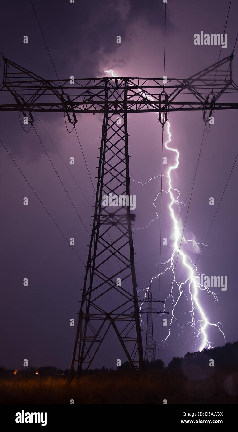 Bolts of lightning illuminate the sky over Scharmuetzel lake near Bad ...