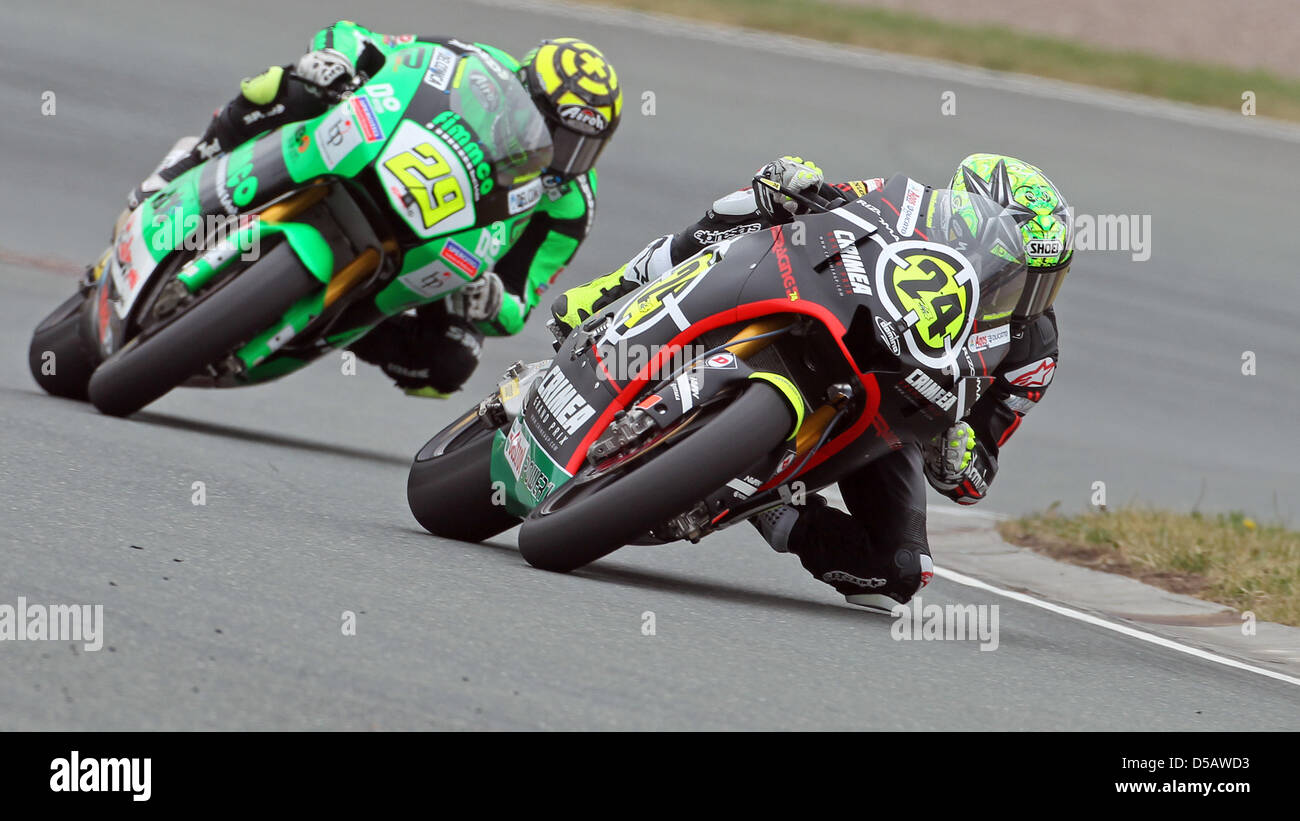Spain's Moto2 rider Toni Elias (R) on the way to win ahead of Italy's ...