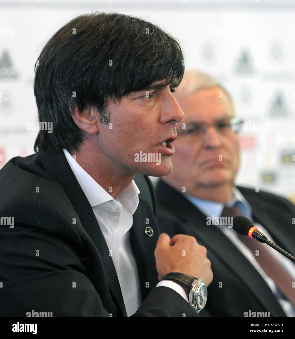 Coach of the German national football team, Joachim Loew, talks at a ...