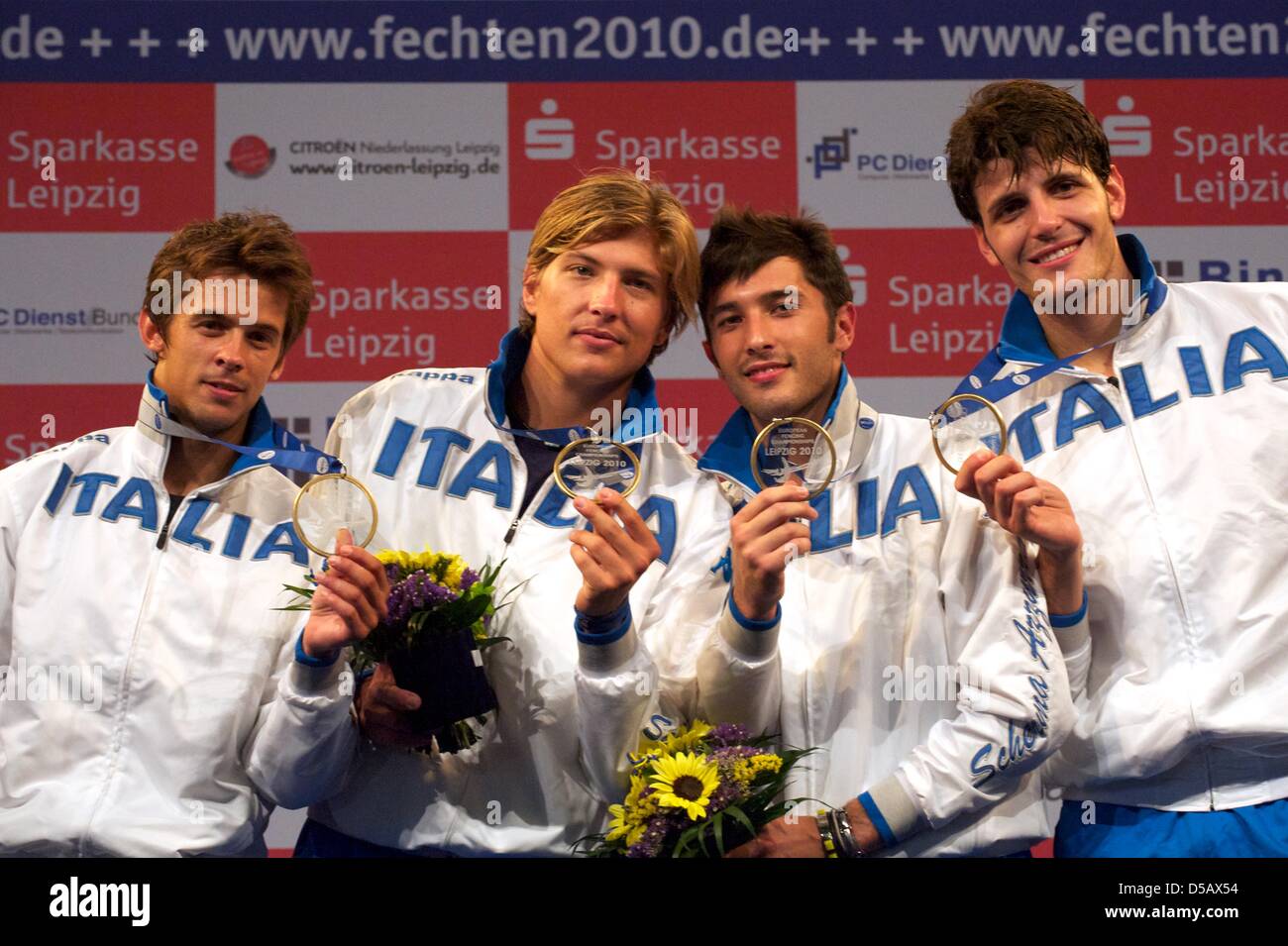 The Italian foil fencers Valerio Aspromonte (L-R), Giorgio Avola ...