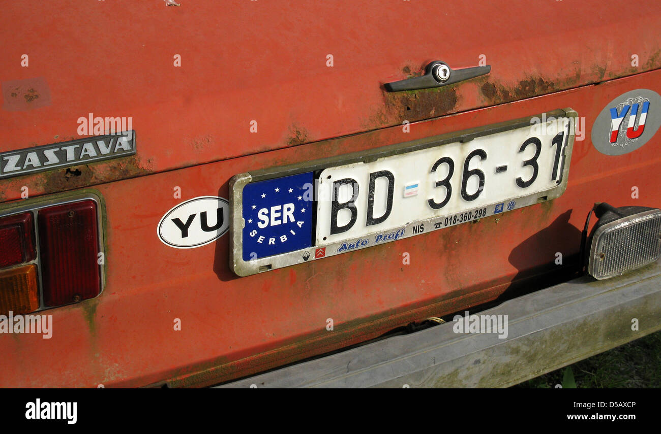 A Serbian licence plate on a car in, Montenegro, 21 May 2010. Since ...
