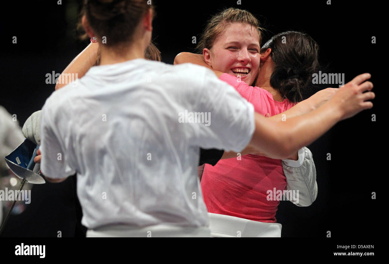 The Ukraine's Olga Kharlan celebrates after winning the Women's Sabre ...