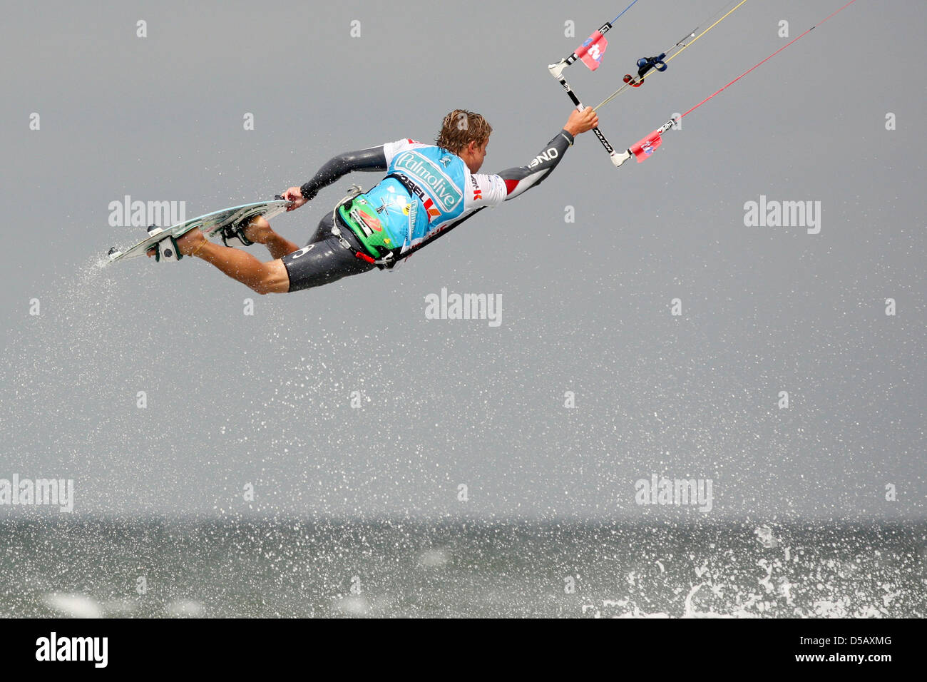 Dutch kitesurfer Kevin Langeree jumps during the freestyle competition ...