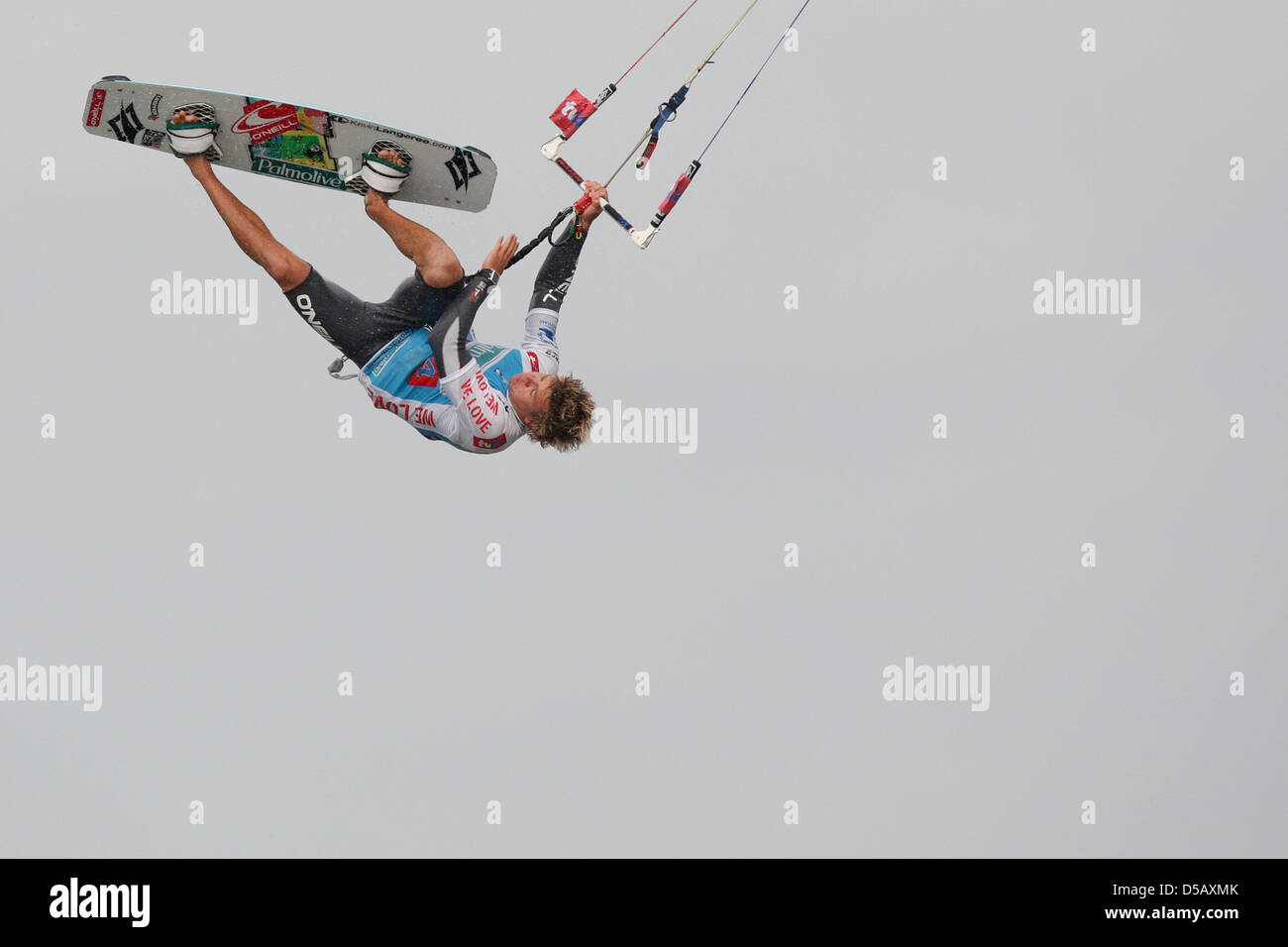 Dutch kitesurfer Kevin Langeree jumps during the freestyle competition ...