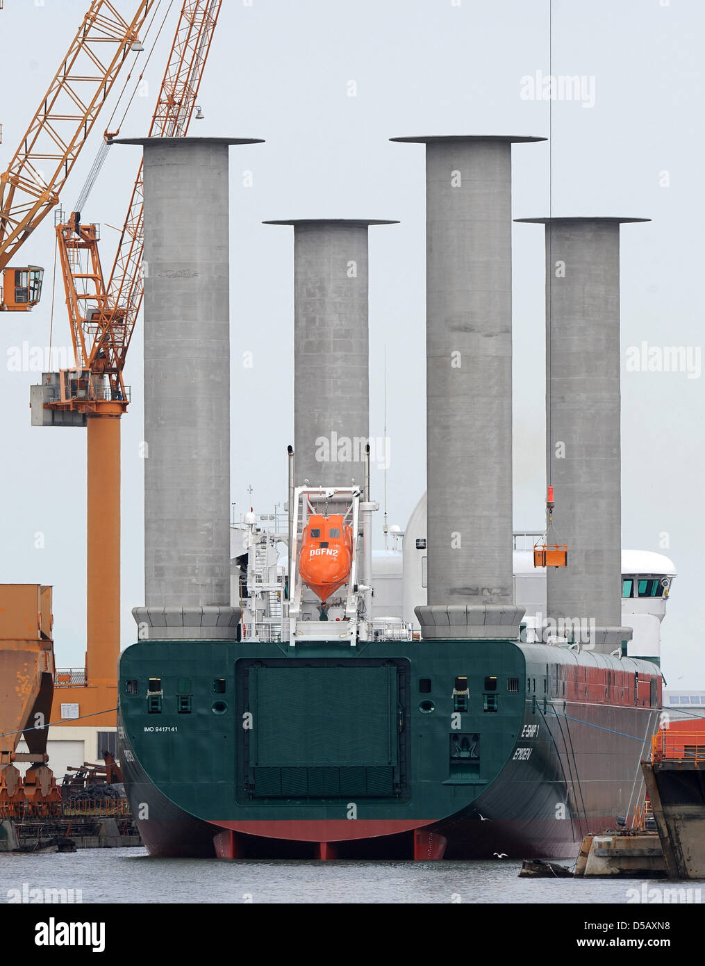 A new transport ship for wind energy generators, 'E-Ship 1', lies in ...