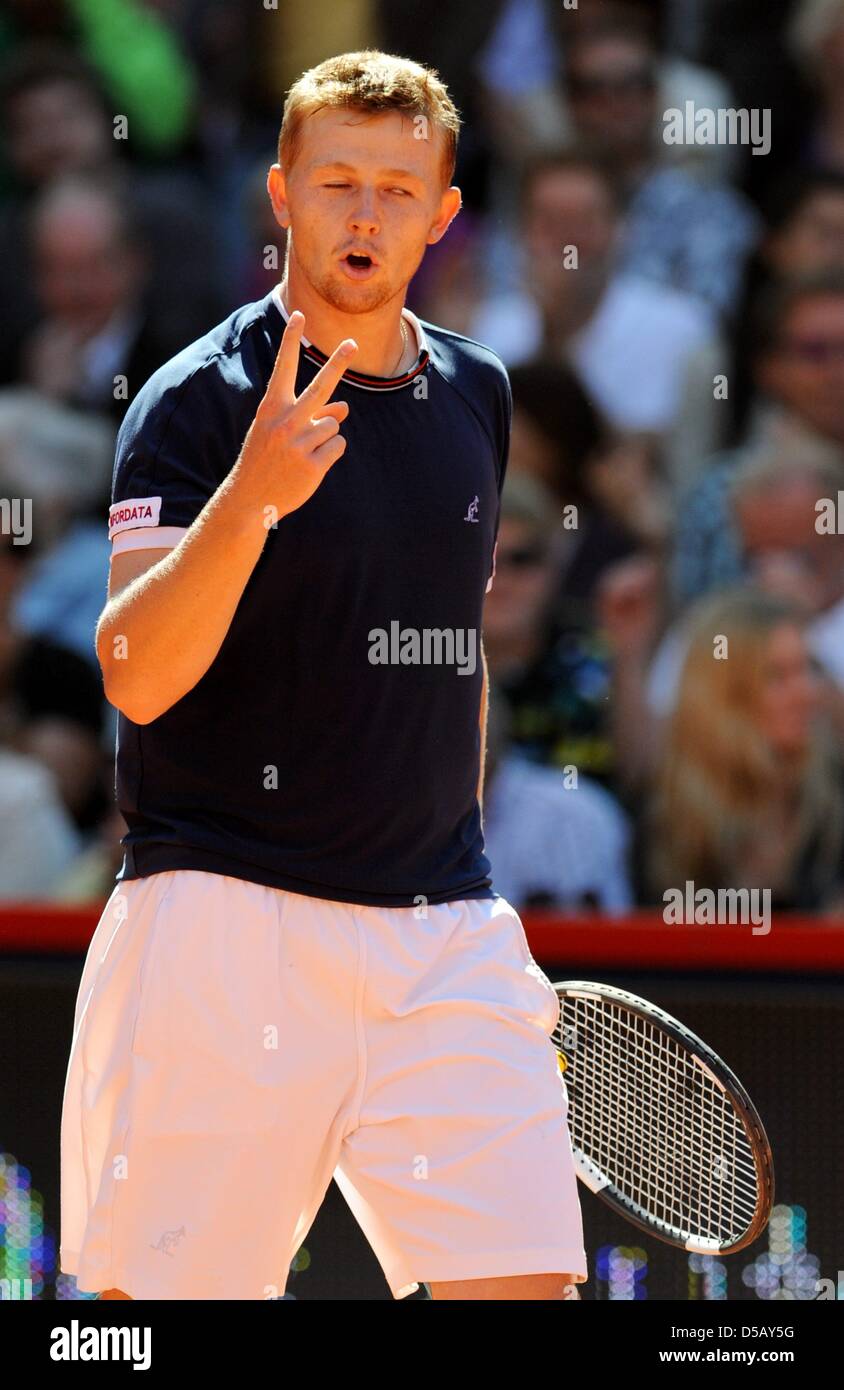 Kazakhstan's Andrey Golubev celebrates his victory over Austria's ...